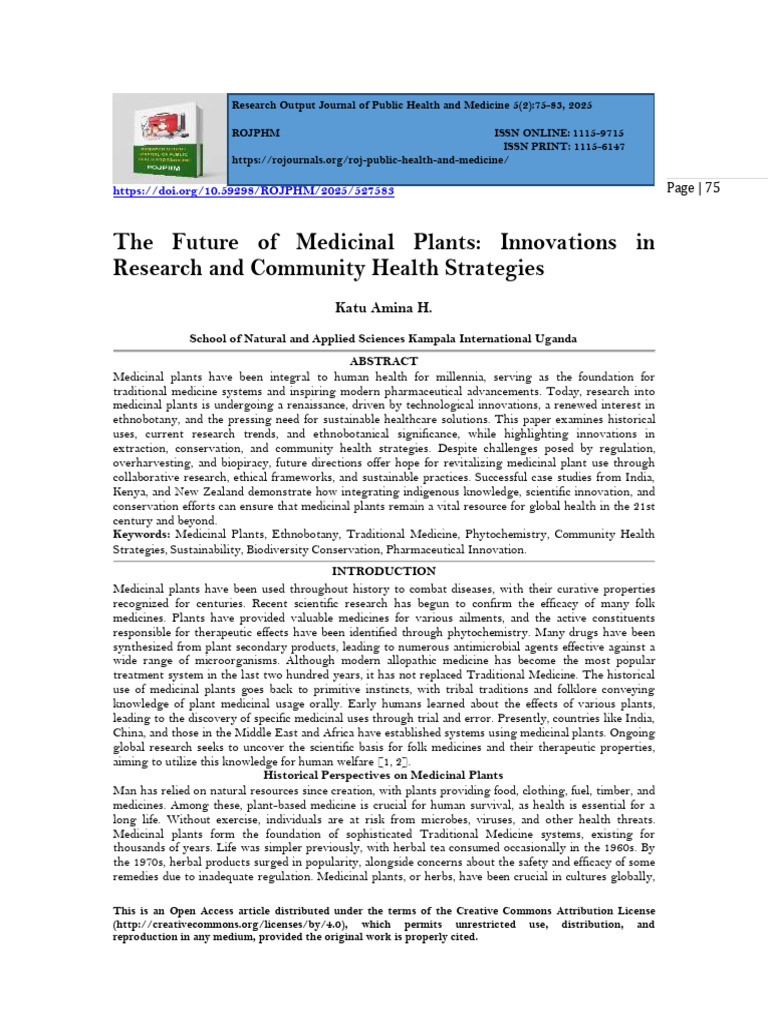 The Future of Medicinal Plants: Innovations in Research and Community Health Strategies (WWW ...