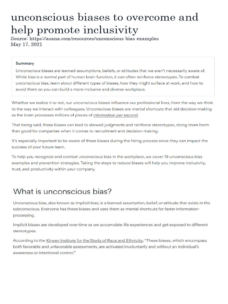 Unconscious Biases Impacting Inclusivity | PDF | Bias | Ageism