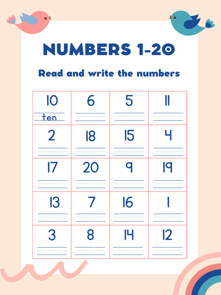 Beige Cute 1-20 Numbers Worksheet - 20250206 - 095543 - 0000 | PDF