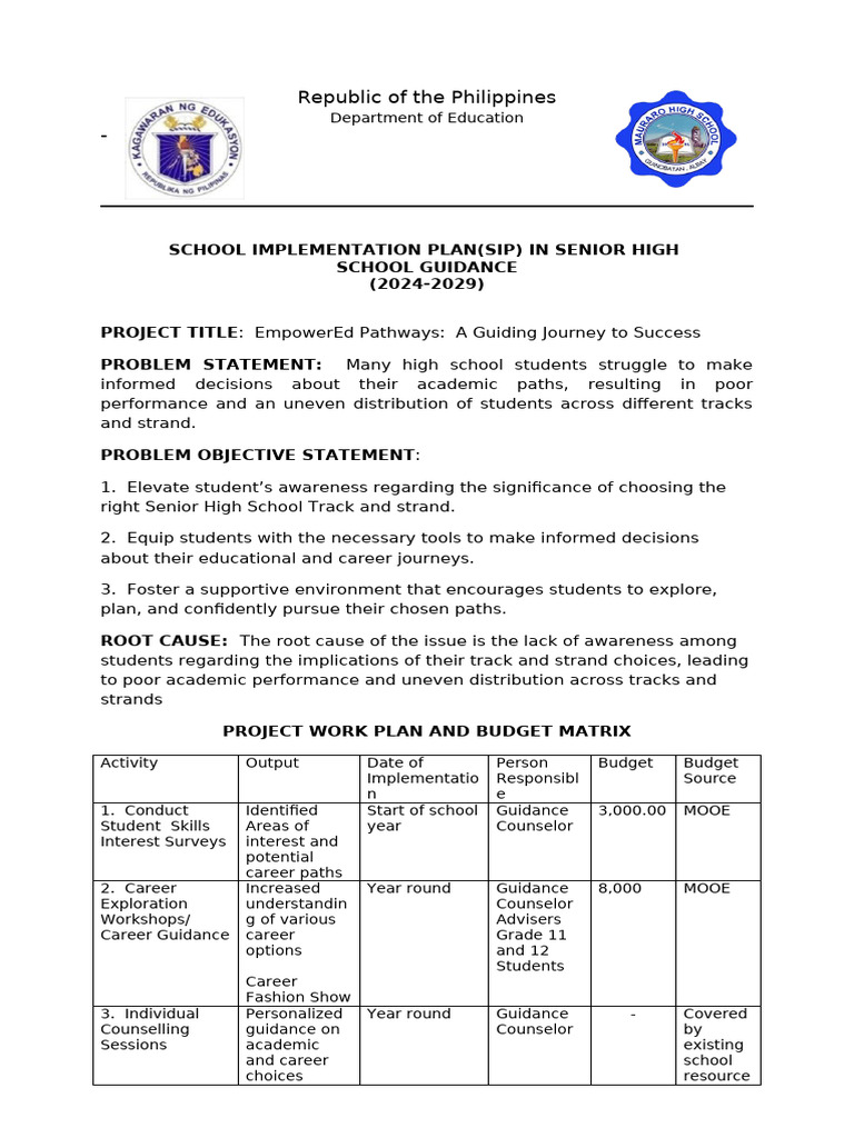 Senior High School Guidance Plan 2024-2029 | PDF