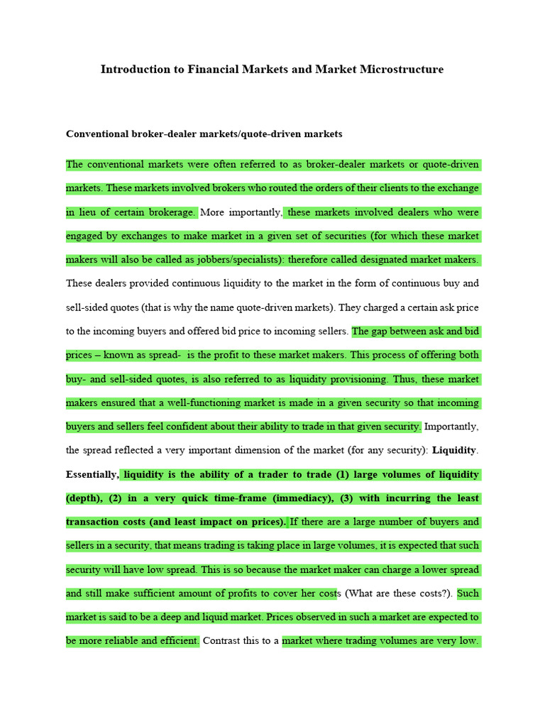 Understanding Financial Markets And Microstructure Pdf Market Maker