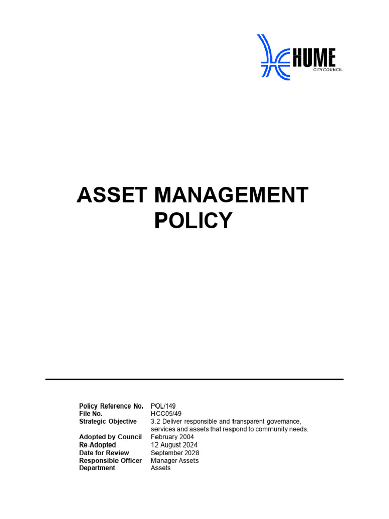 Hume City Council - POL149-ASSET-MANAGEMENT-POLICY | PDF | Asset ...