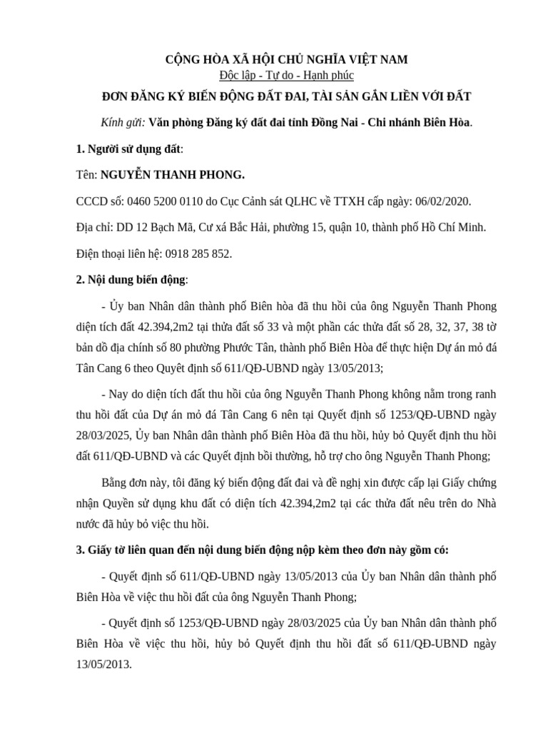 Dơn xin cấp GCN | PDF