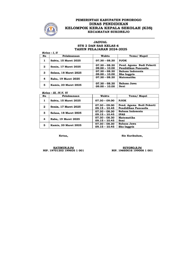 Jadual STS 2 24-25 | PDF