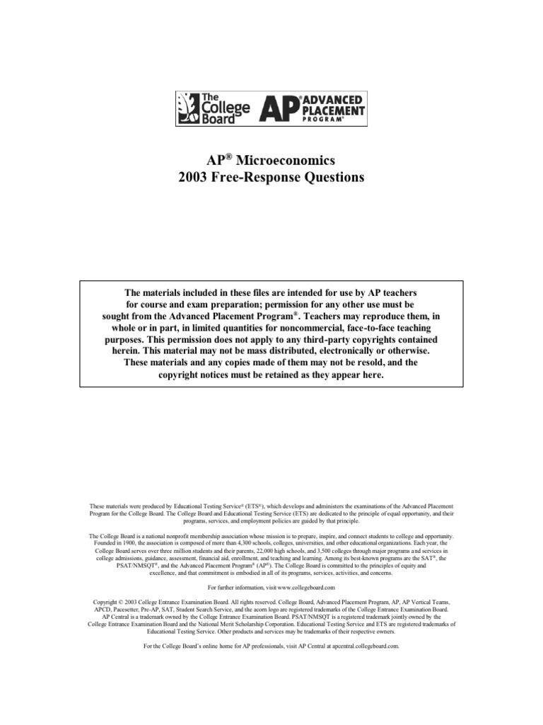 2003 AP Microeconomics Exam Questions | PDF | Economic Equilibrium ...