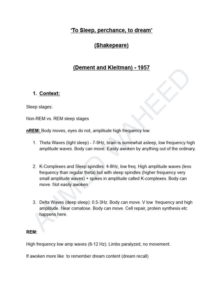 Notes On Dement and Kleitman | PDF | Rapid Eye Movement Sleep | Sleep