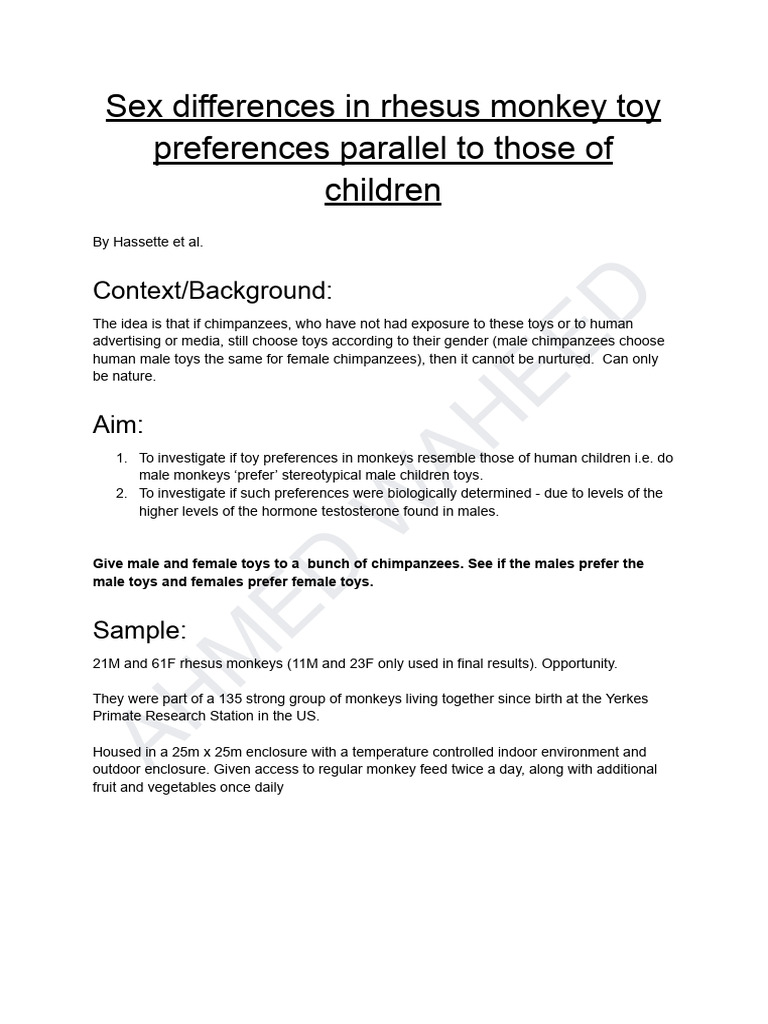 Notes On Hassette Et Al. (Monkey Toy Preferences) - 2008 | PDF ...