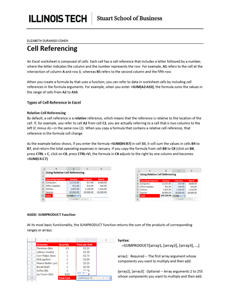 Cell Referencing Handout | PDF | Formula | Computer Programming