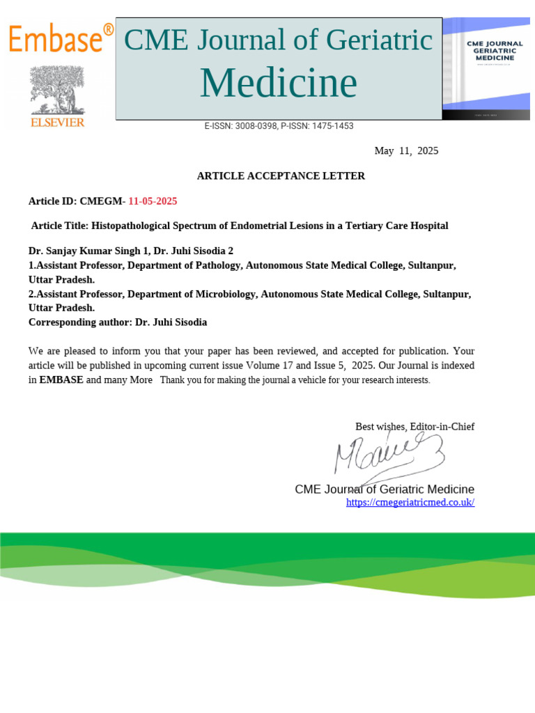 CME Geriatric Medicine Journal DR Sanjiv Singh Embase 2025 | PDF