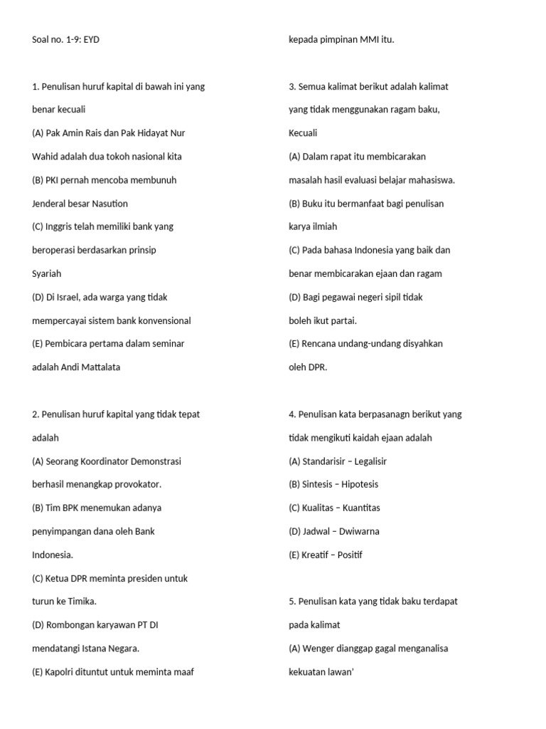 Soal Bindo Nia | PDF