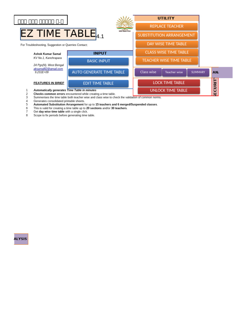 Time Table Software in MS Excel | PDF