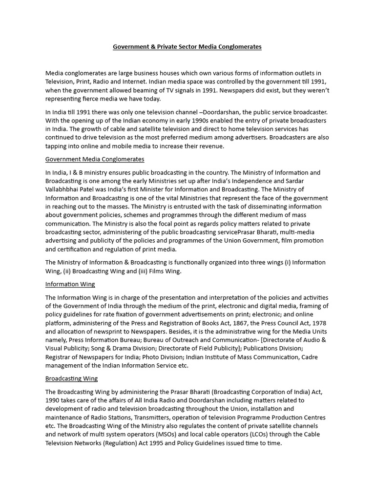 Media Conglomerates in India: Overview | PDF | Broadcasting | Mass Media