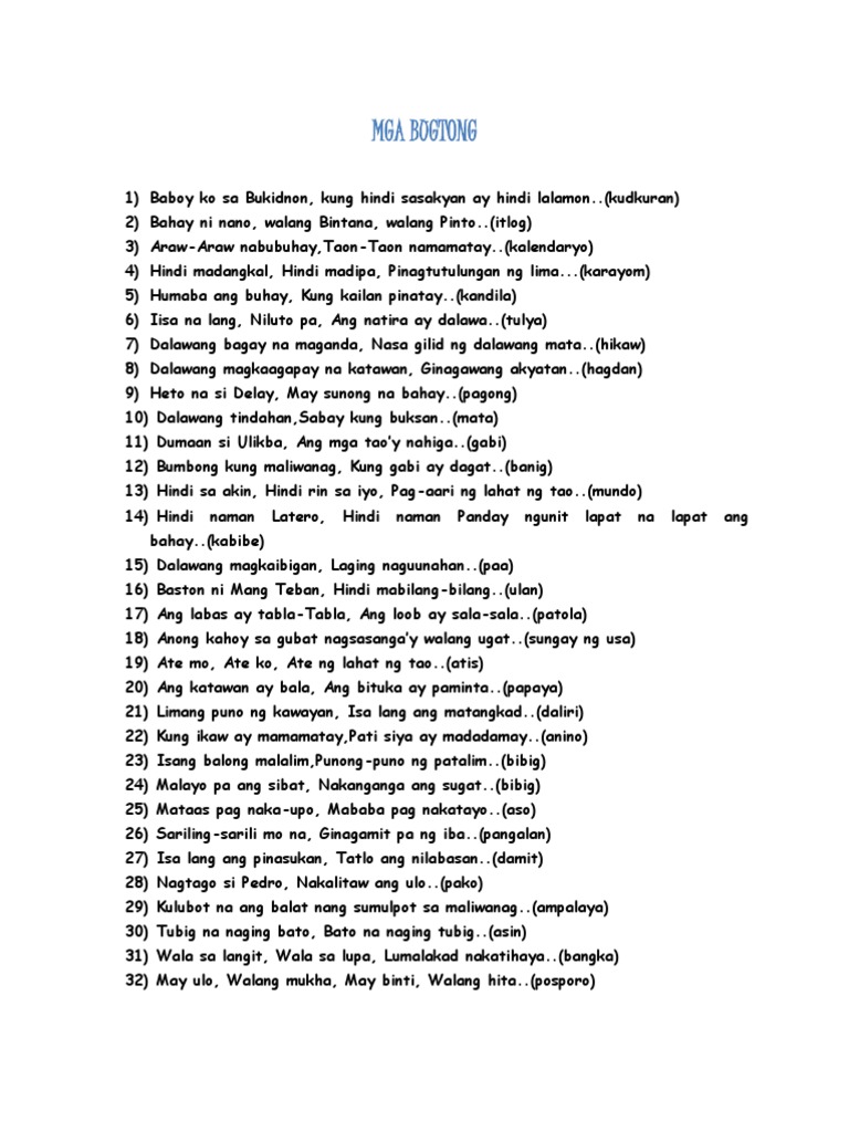 Halimbawa Ng Bugtong