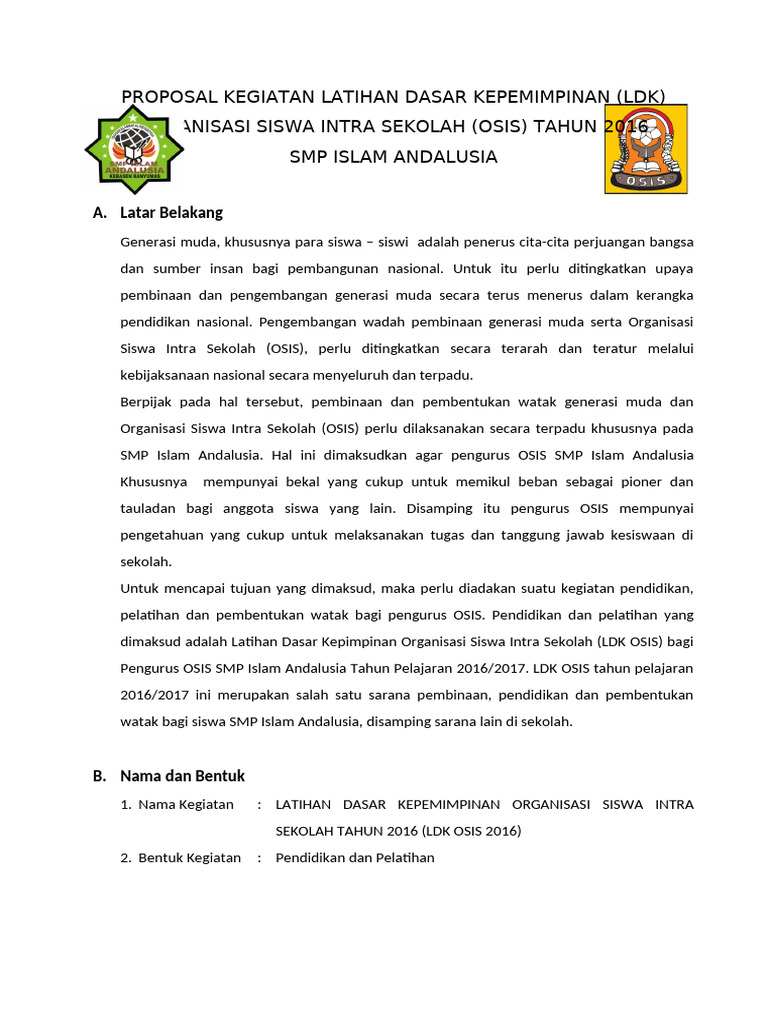 Proposal-kegiatan-ldk-osis-SMP-Islam-Andalusia-2016 | PDF