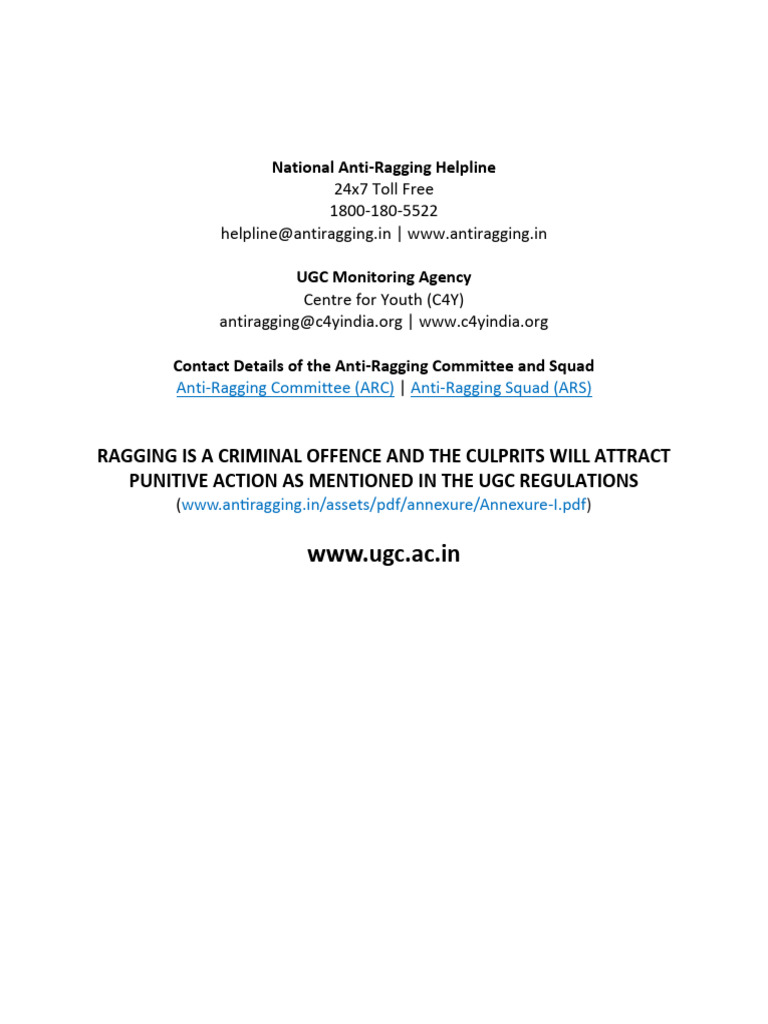National Anti-Ragging Helpline Info | PDF