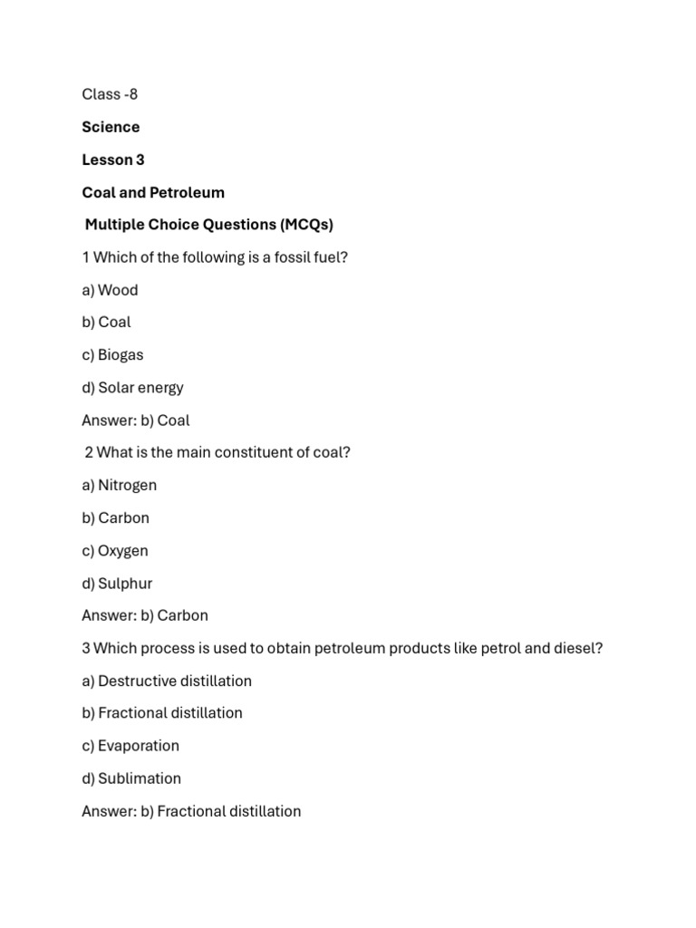 Science Lesson 3 Worksheet | PDF | Fuels | Coal