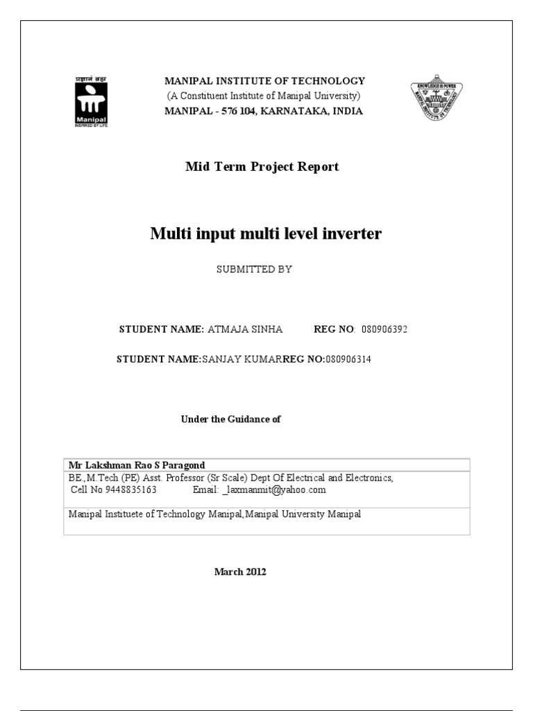 Multi Input Multi Level Inverter: Mid Term Project Report | PDF | Power ...