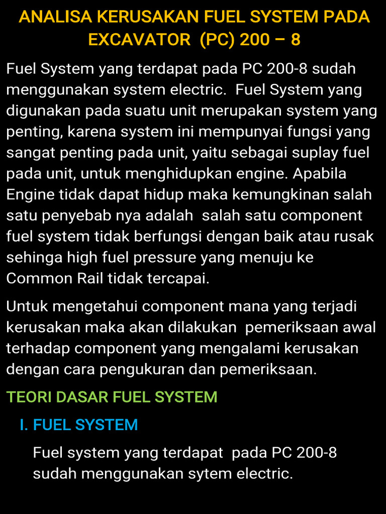 Analisa Kerusakan Fuel System PC 200-8 | PDF