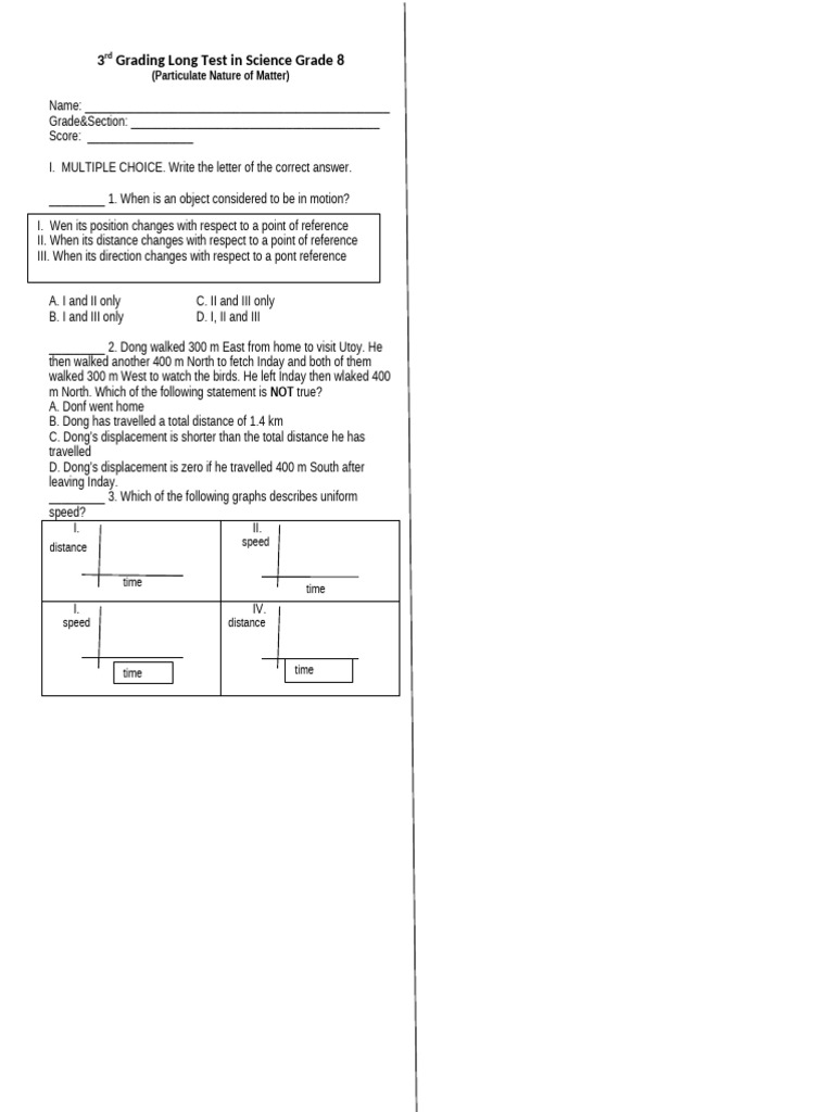 3rd Grading Long Test in Science Grade 7 | PDF