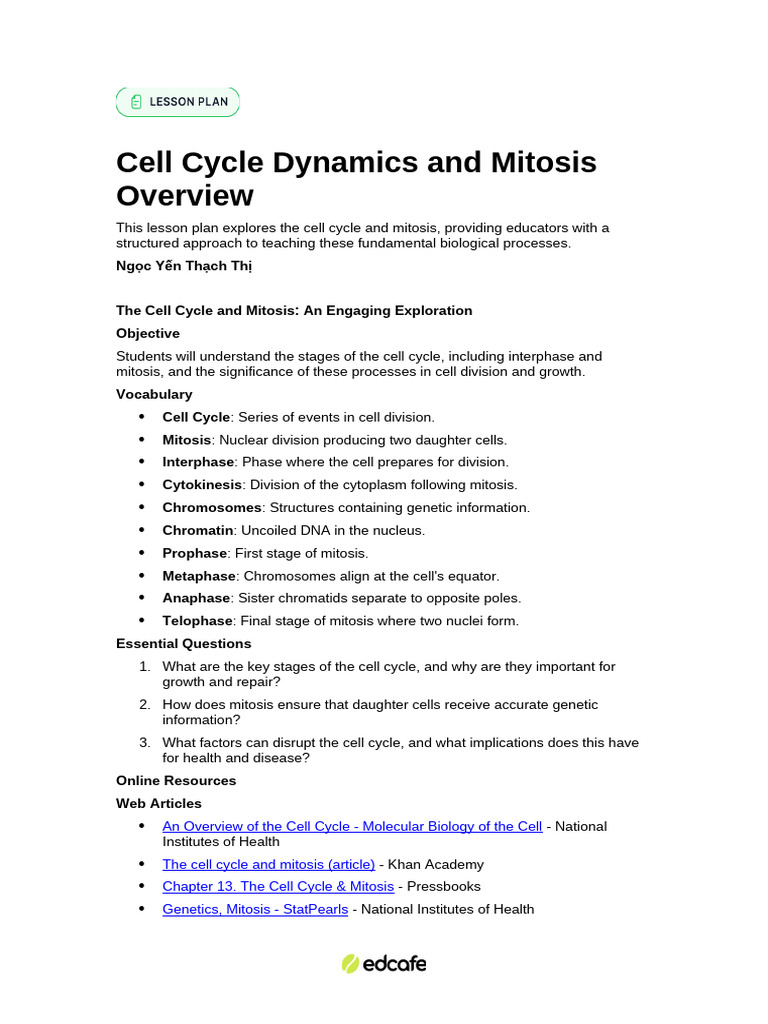 Engaging Lesson on Mitosis Dynamics | PDF | Mitosis | Cell Cycle