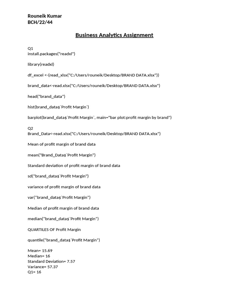 Business Analytics Assignment BCH.22.44-1 | PDF