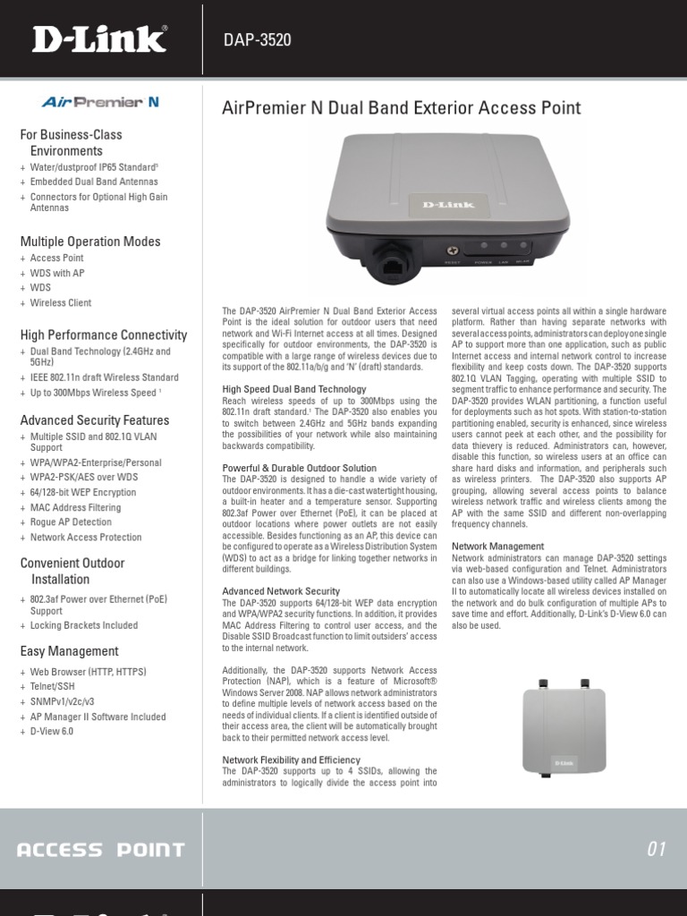 DAP-3520 Ds | PDF | Wireless Lan | Wireless Access Point
