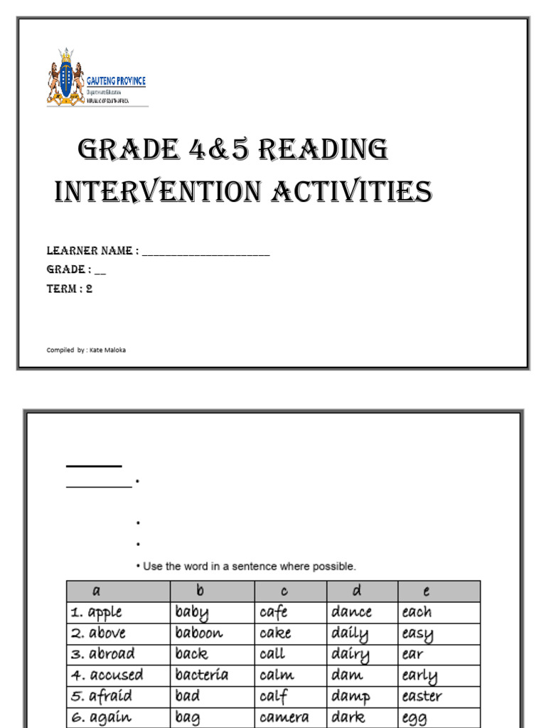 Grade 4-5 Reading Intervention Activities | PDF