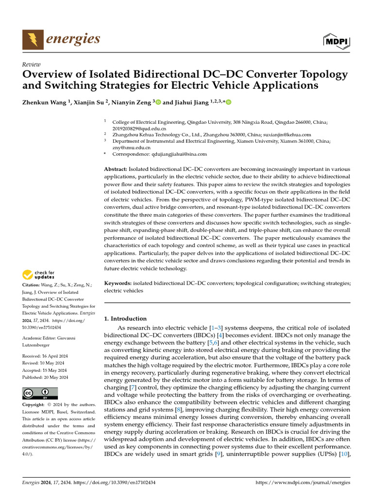 Overview of Isolated Bidirectional DC-DC Converter Topology and ...
