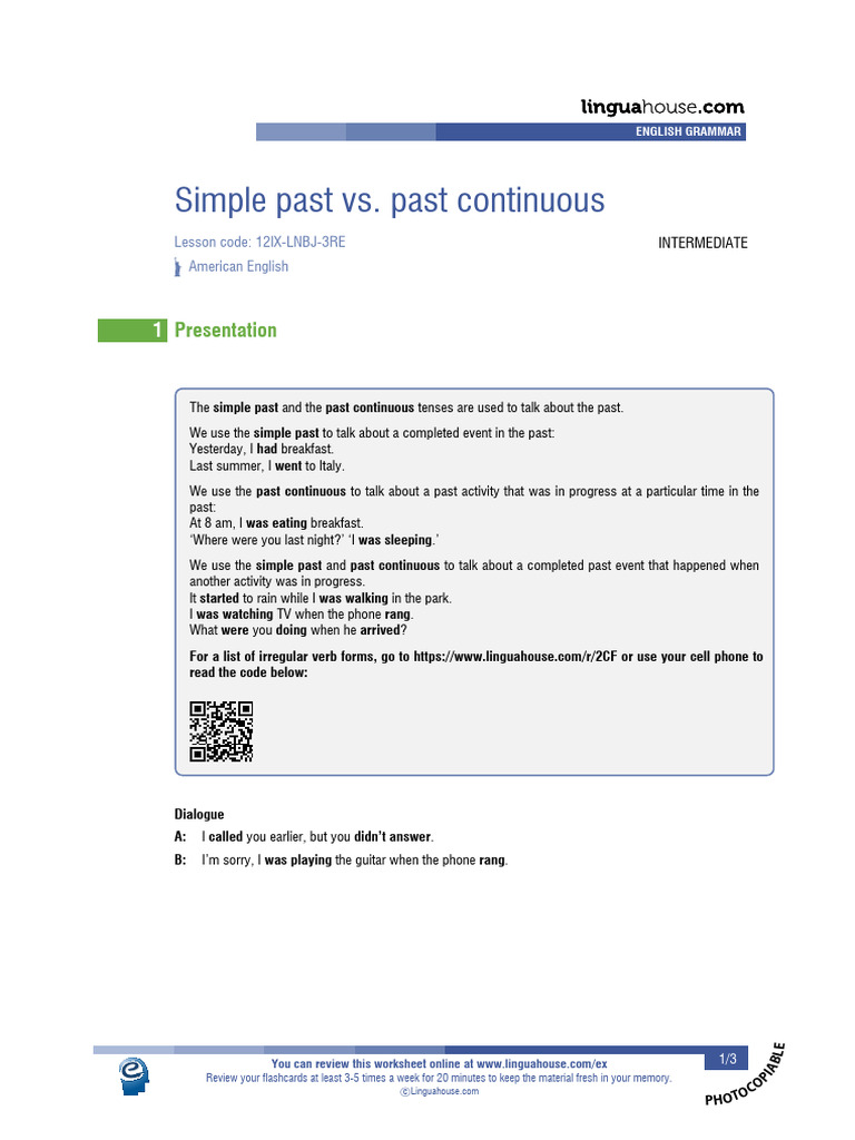 Simple Past vs. Past Continuous Guide | PDF | English Grammar ...