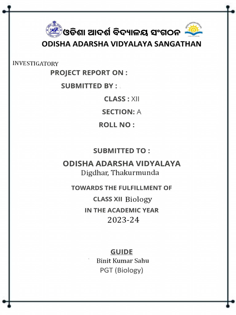 Sample Format For Biology Investigatory Project | PDF