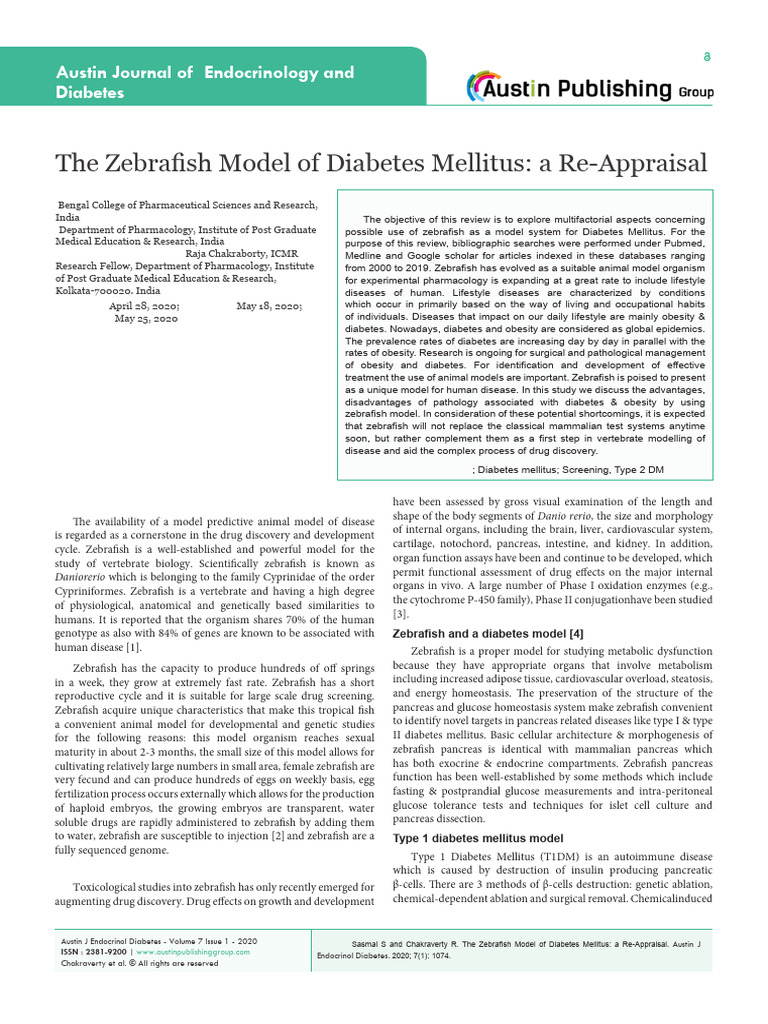 The Zebra Fish Model of Diabetes Mellitus.p | PDF | Pancreas | Diabetes