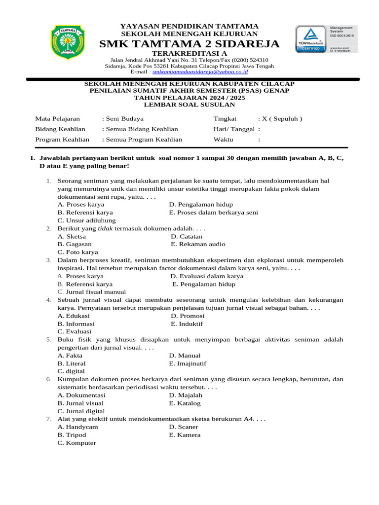Soal SBD Akhir Genap Susulan 2025 | PDF
