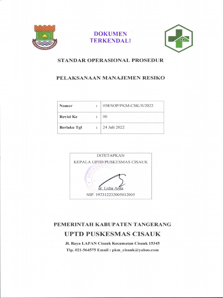 521a Sop Pelaksanaan Manajemen Risiko | PDF
