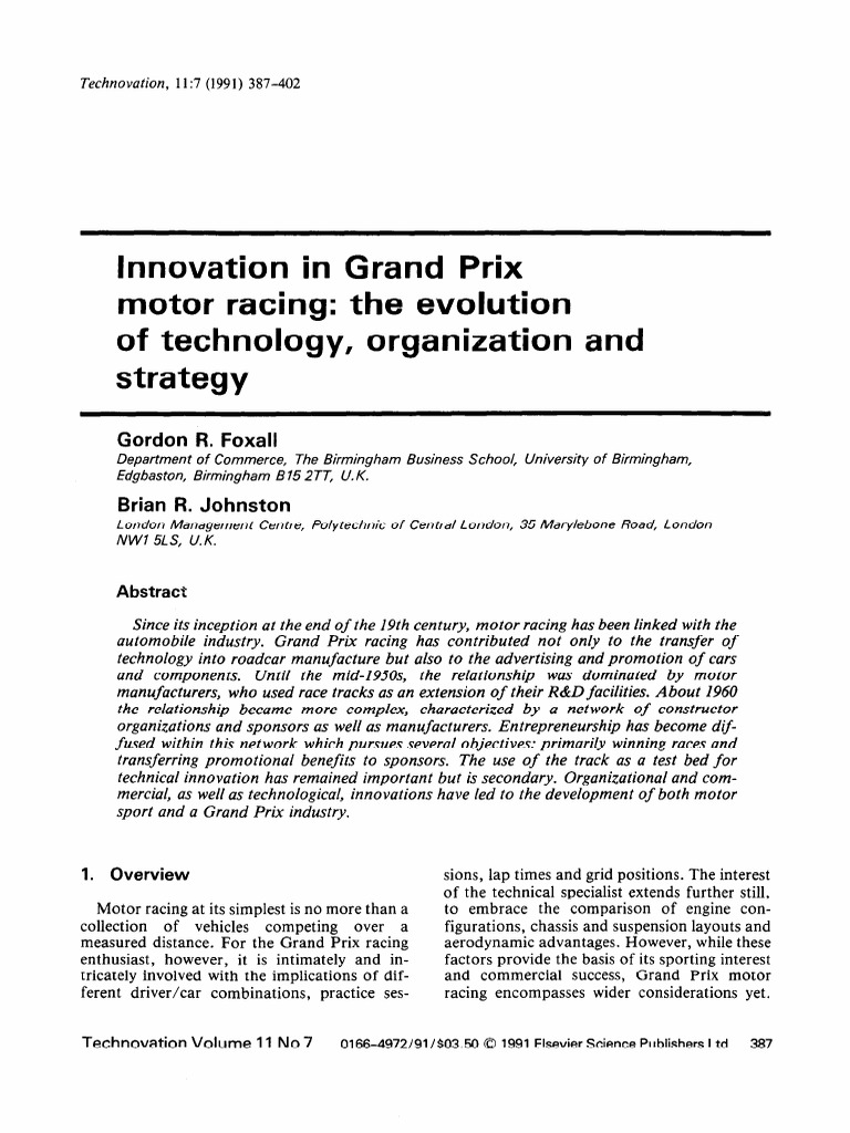 Evolution of Innovation in Grand Prix Racing | PDF | Formula One ...