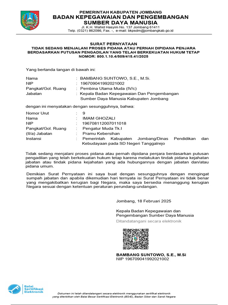 Surat Pernyataan TP - BUP - IMAM - GHOZALI. | PDF