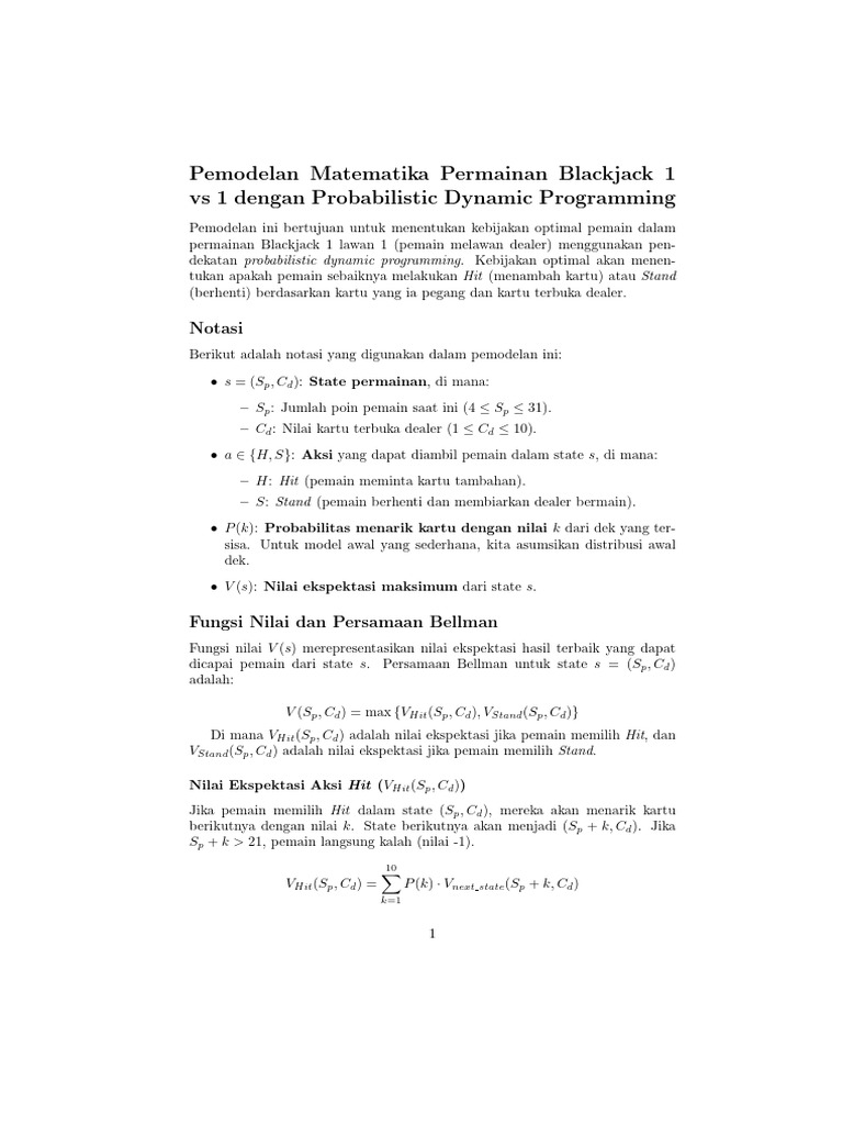 Kebijakan Optimal dalam Blackjack 1v1 | PDF