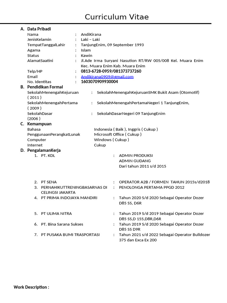 Riwayat Hidup ANDI KIRANA | PDF