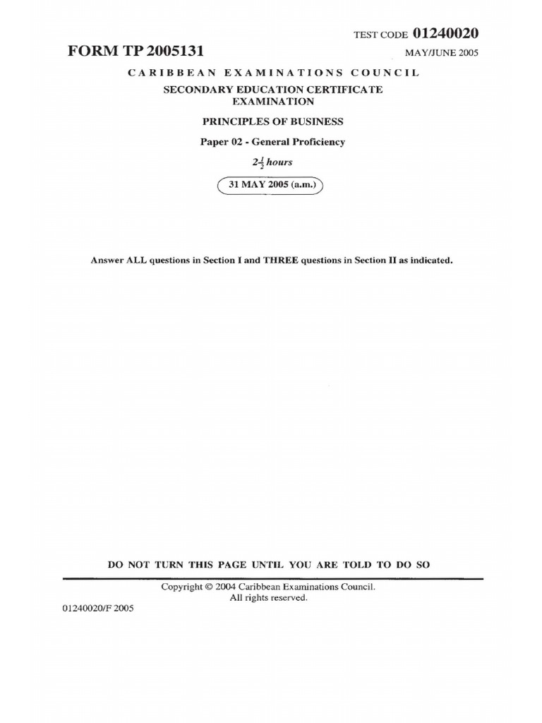 CSEC POB MayJune P2 2005 | PDF