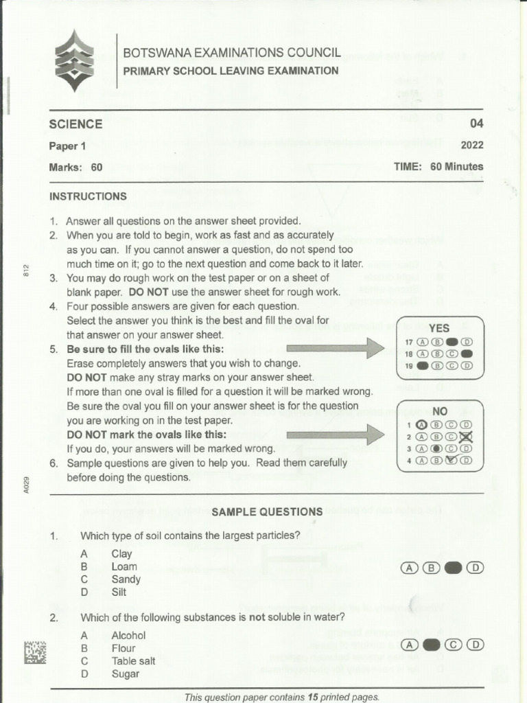 PSLE Science 2022 Marking Key | PDF