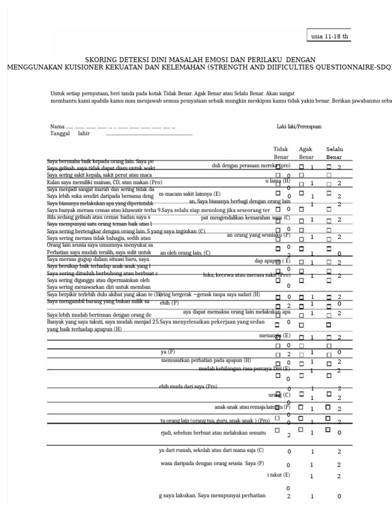 PDF Instrumen SDQ Dan Skoring | PDF