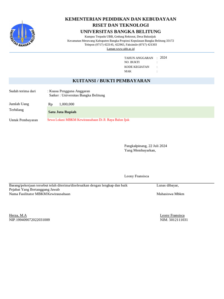 Bku & Kwitansi Fix Niloo | PDF