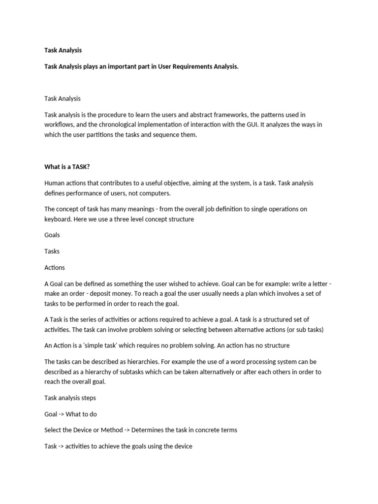 HCI Note on Task Analysis | PDF | User Interface | Human–Computer Interaction