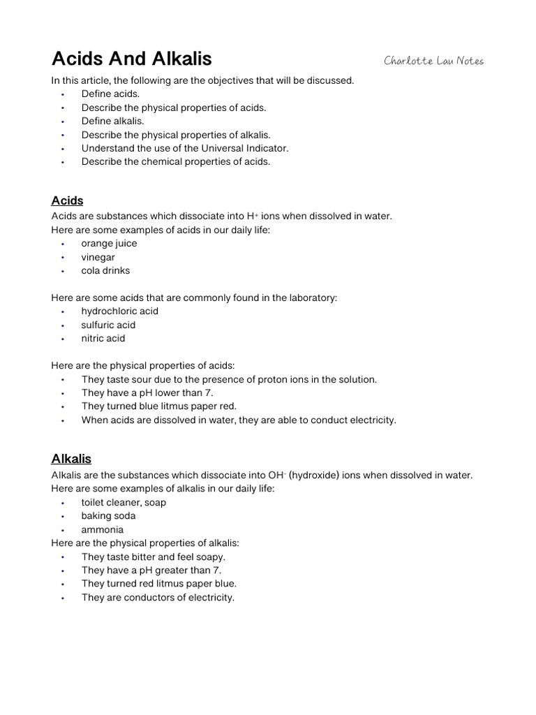 Acid & Alkalis Note+ Exercise | PDF | Acid | Hydroxide