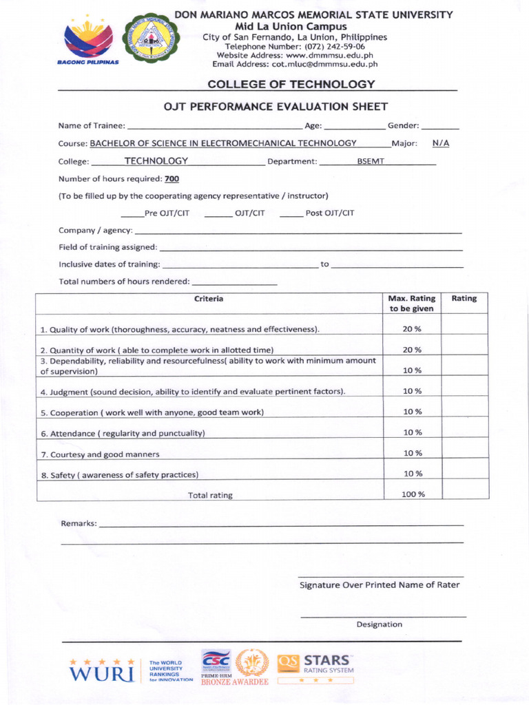 Ojt Performance Evaluation Sheet | PDF