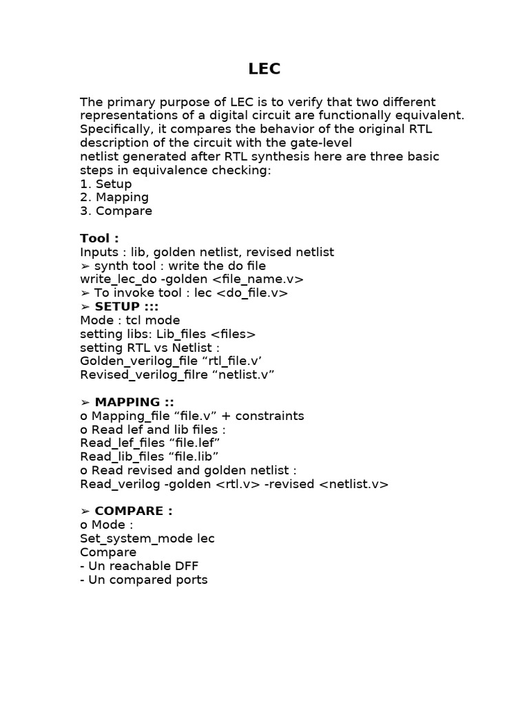 LEC Tool: Steps for Equivalence Checking | PDF | Computer Engineering ...