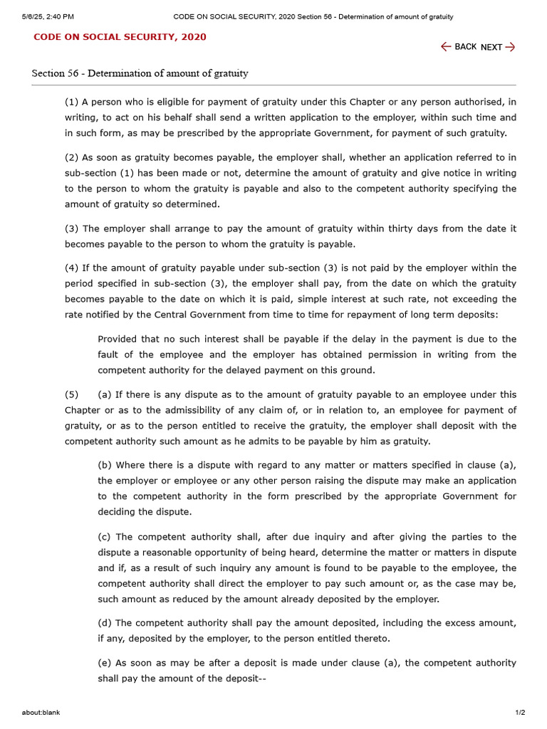 CODE On SOCIAL SECURITY, 2020 Section 56 - Determination of Amount of ...