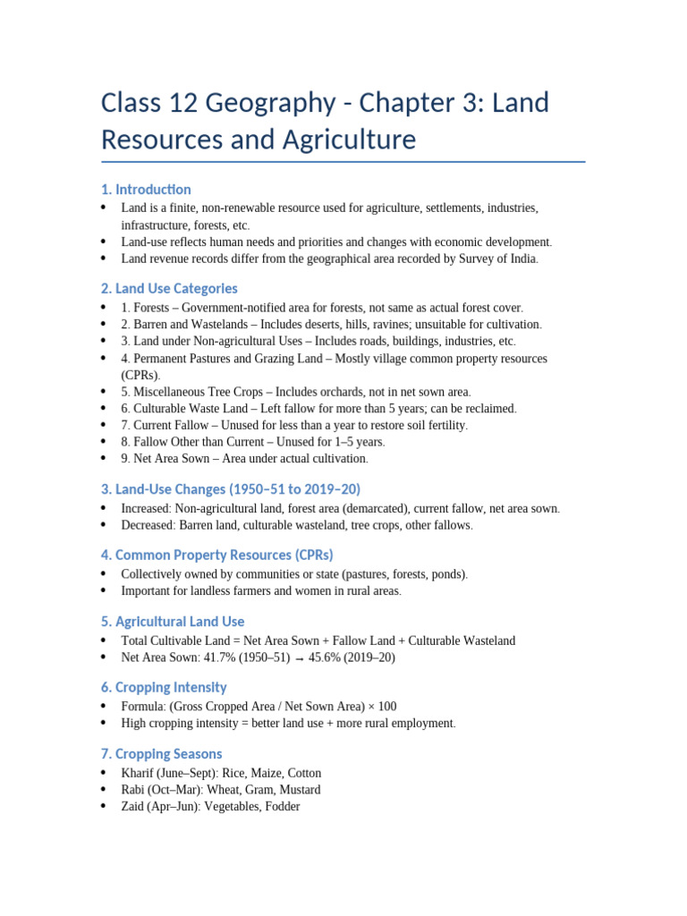 Chapter 3 Land Resources and Agriculture Notes | PDF | Agriculture ...