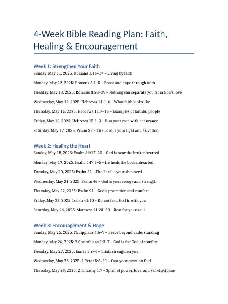 Bible Reading Plan Faith Healing Encouragement | PDF