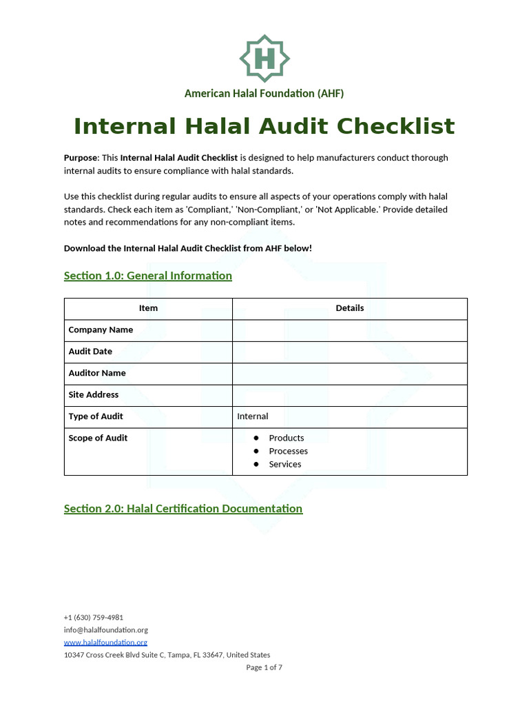 AHF Resource Internal Halal Audit Checklist 1 | PDF | Audit ...