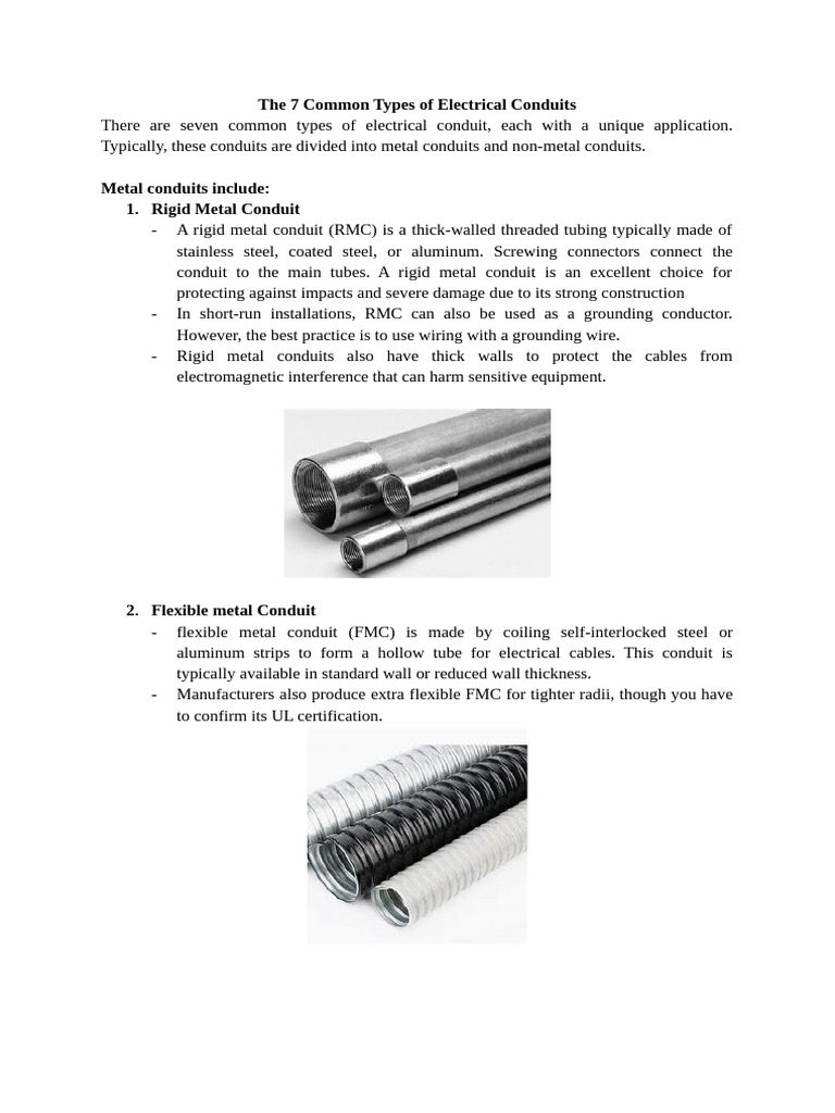 Types of Electrical Conduits Explained | PDF | Pipe (Fluid Conveyance ...